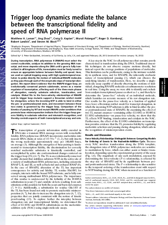 (PDF) Trigger loop dynamics mediate the balance between the transcriptional fidelity and speed ...