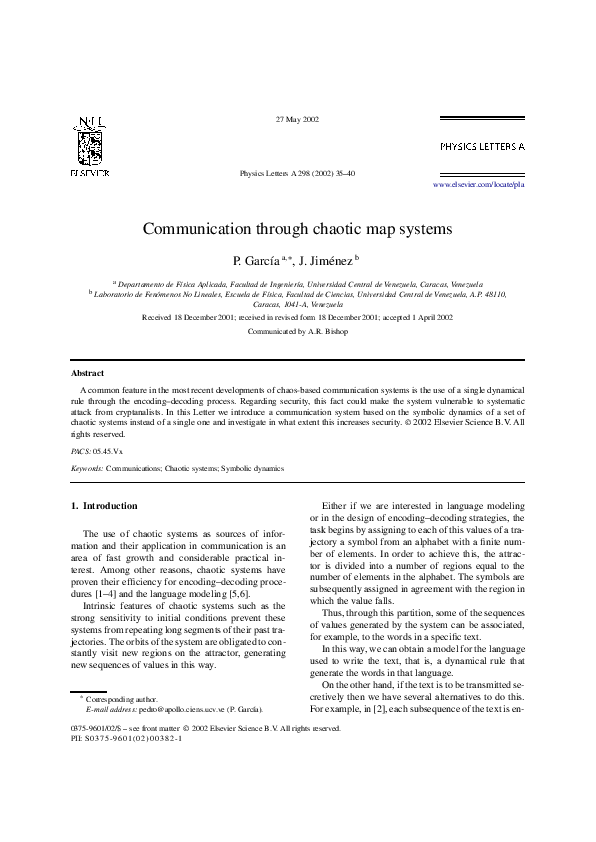 Pdf Communication Through Chaotic Map Systems