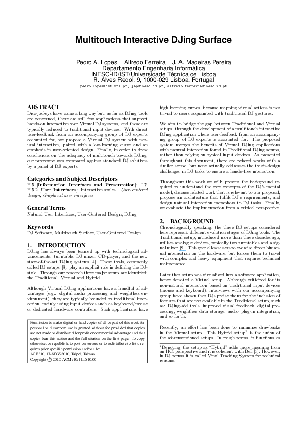 (PDF) Multitouch interactive DJing surface