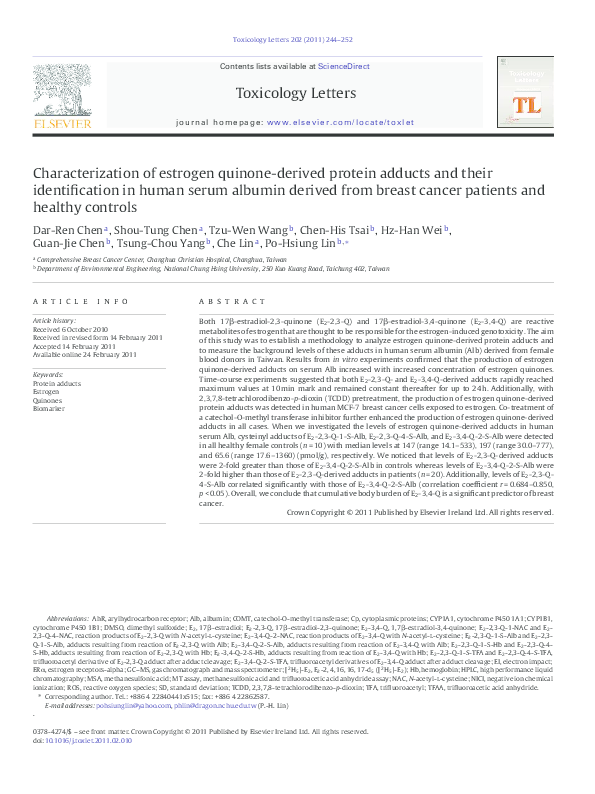 (PDF) Characterization of estrogen quinone-derived protein adducts and ...