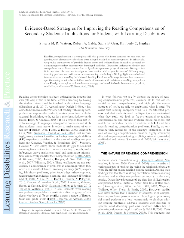 (PDF) Evidence-Based Strategies for Improving the Reading Comprehension ...