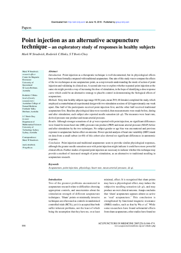 (PDF) Point injection as an alternative acupuncture technique--an ...