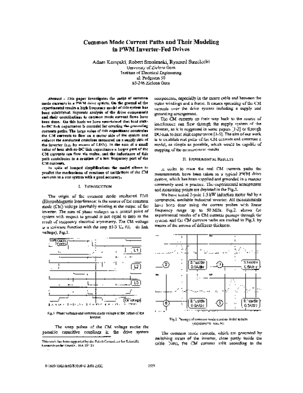 Pdf Common Mode Current Paths And Their Modeling In Pwm Inverter Fed