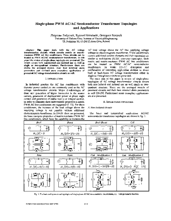 (PDF) Single-phase PWM AC/AC semiconductor transformer topologies and applications