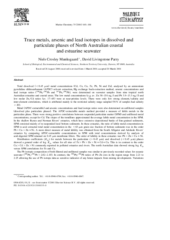 (PDF) Trace metals, arsenic and lead isotopes in dissolved and particulate phases of North ...