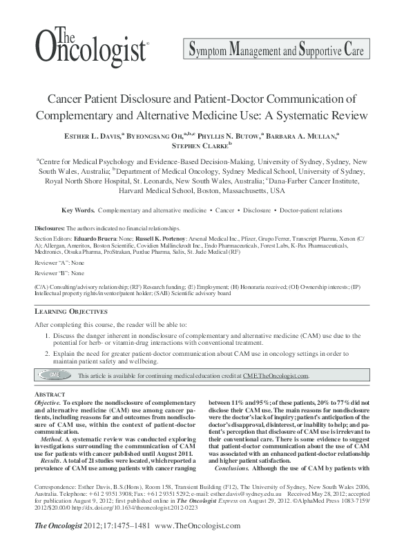 (PDF) Cancer patient disclosure and patient-doctor communication of ...