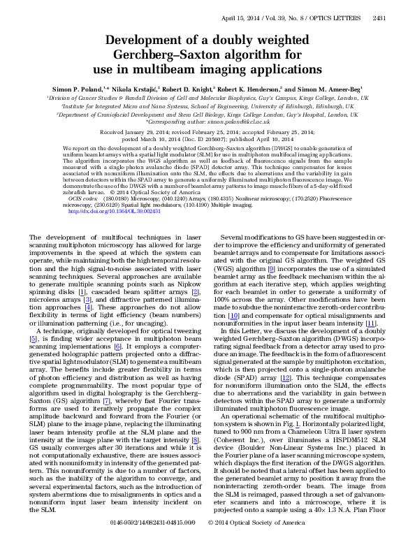 Pdf Development Of A Doubly Weighted Gerchbergsaxton Algorithm For Use In Multibeam Imaging