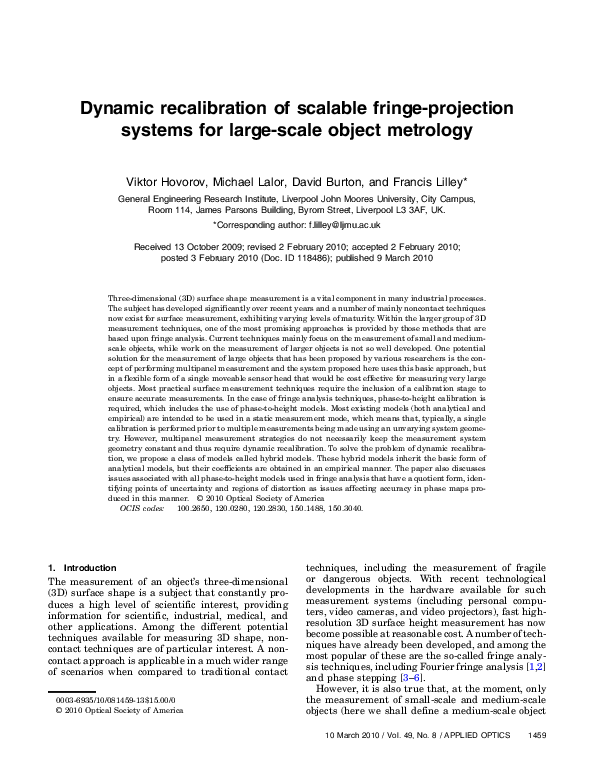 (PDF) Dynamic recalibration of scalable fringe-projection systems for ...