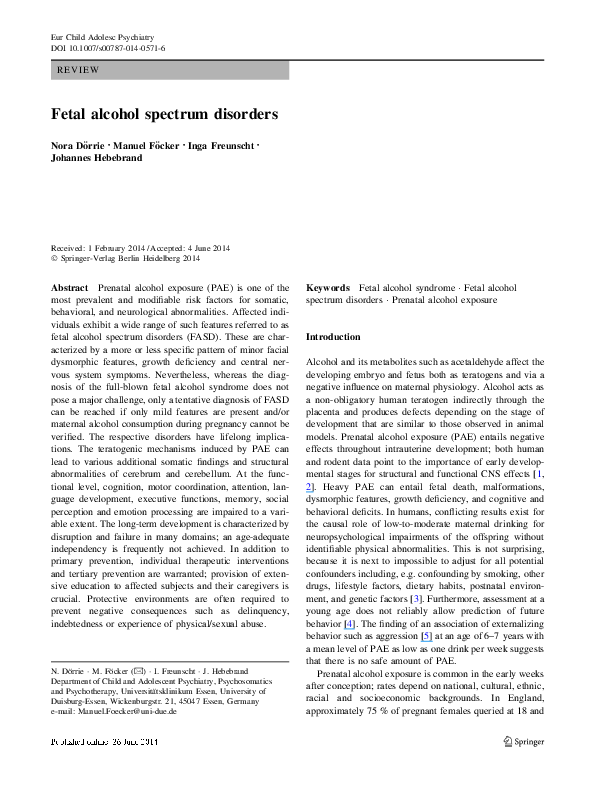 (PDF) Fetal alcohol spectrum disorders
