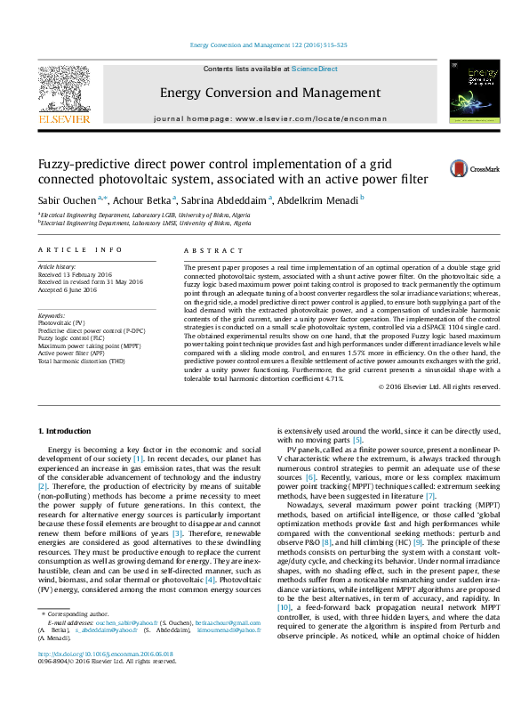 (PDF) Fuzzy-predictive direct power control implementation of a grid connected photovoltaic ...