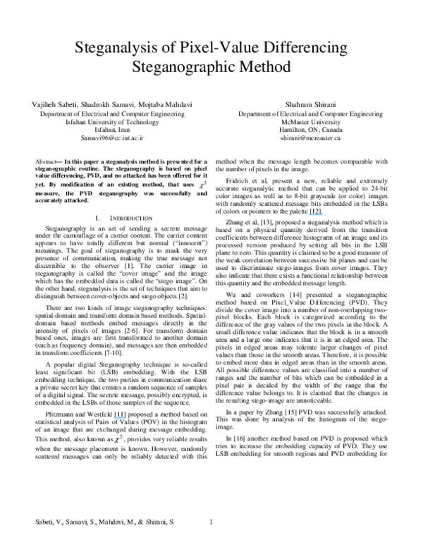 (PDF) Steganalysis of Pixel-Value Differencing Steganographic Method