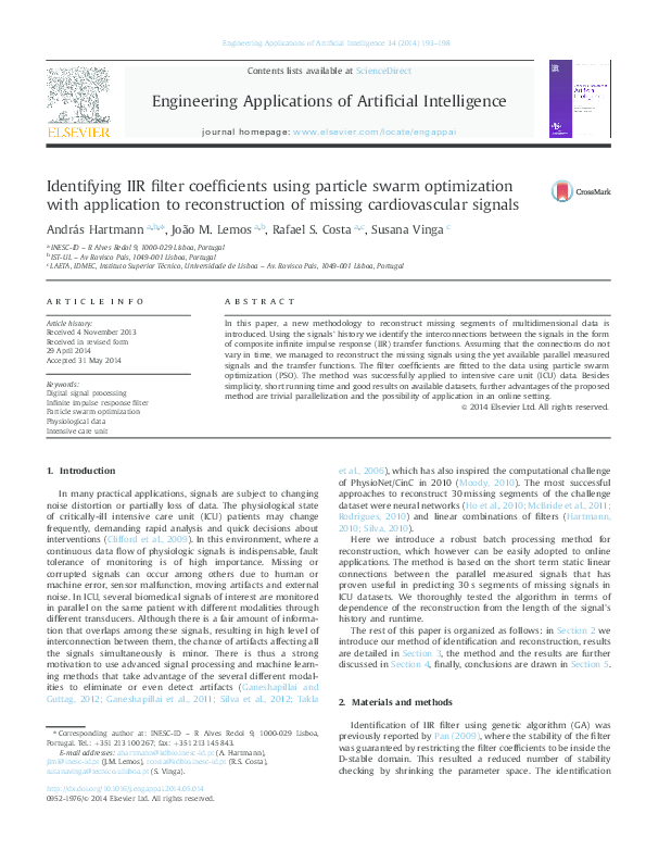 Pdf Identifying Iir Filter Coefficients Using Particle Swarm Optimization With Application To