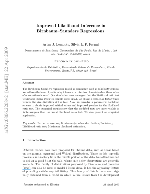 (PDF) Improved likelihood inference in Birnbaum-Saunders regressions