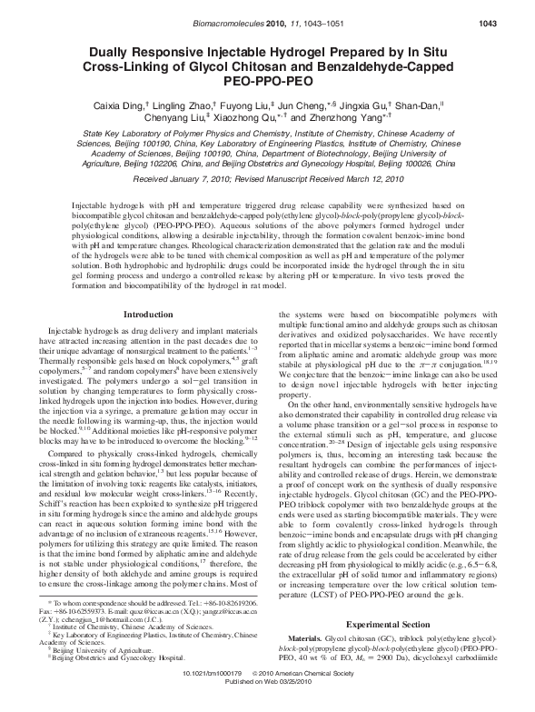 Pdf Dually Responsive Injectable Hydrogel Prepared By In Situ Cross Linking Of Glycol Chitosan