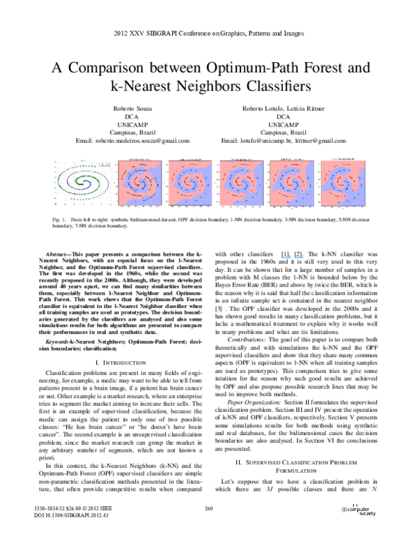 Pdf A Comparison Between Optimum Path Forest And K Nearest Neighbors Classifiers