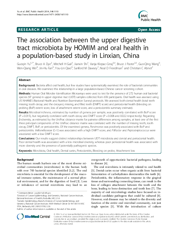 (PDF) The association between the upper digestive tract microbiota by ...