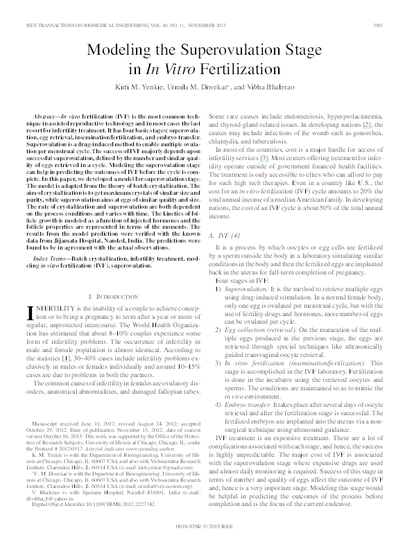 (PDF) Modeling the Superovulation stage in In-vitro Fertilization