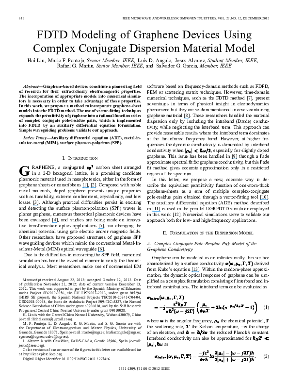 (PDF) FDTD modeling of graphene devices using complex conjugate dispersion material model