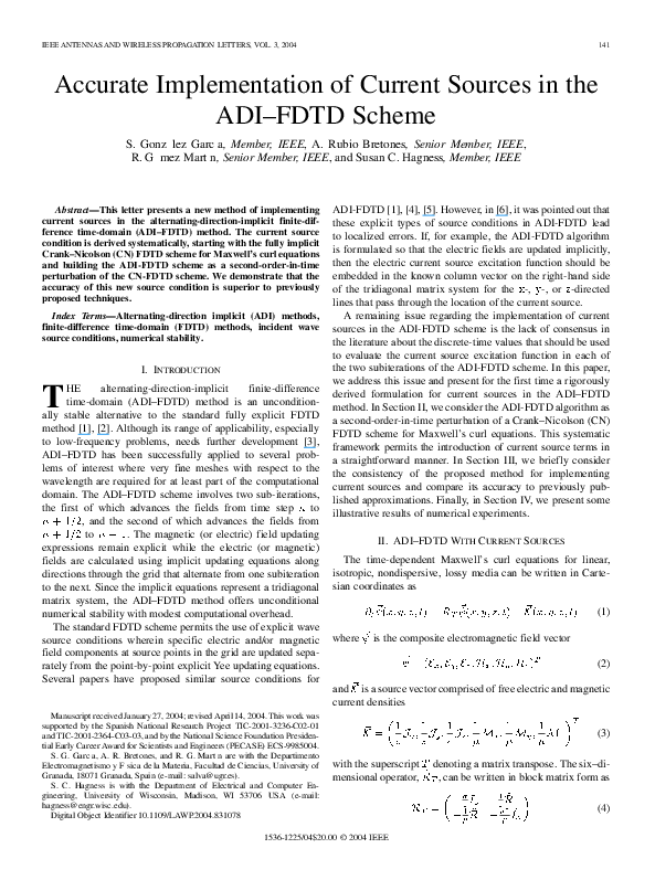 (PDF) Accurate implementation of current sources in the ADI-FDTD scheme