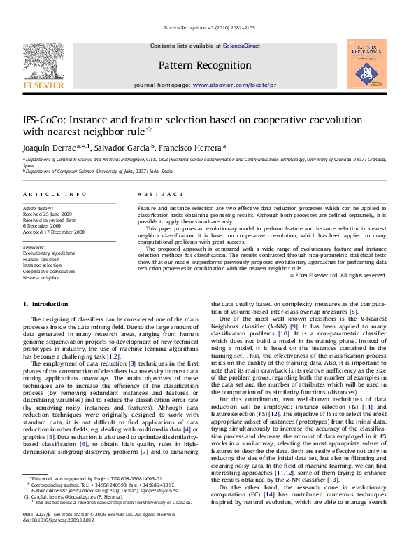 Pdf Ifs Coco Instance And Feature Selection Based On Cooperative Coevolution With Nearest