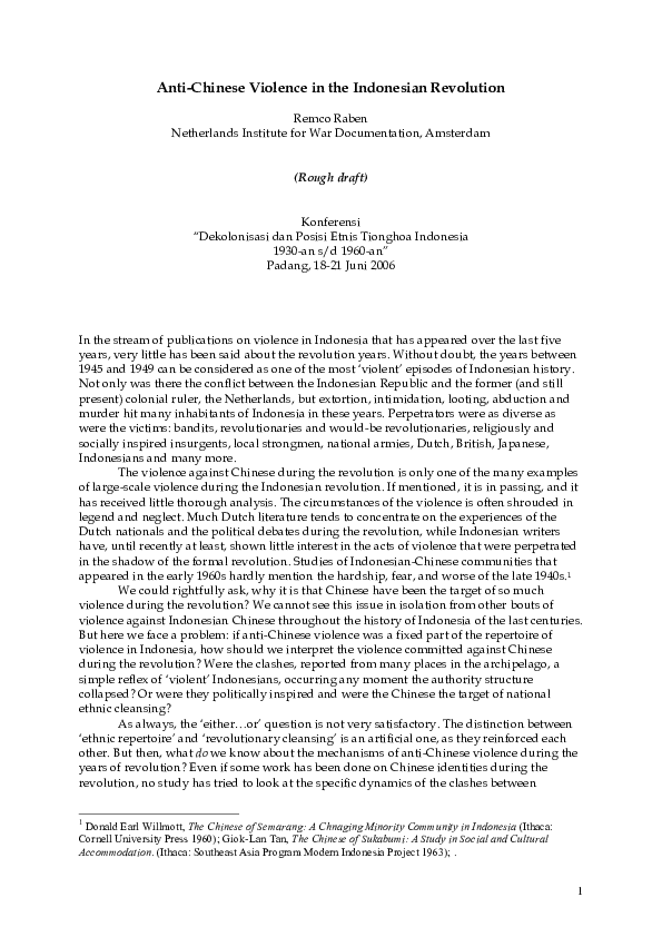 (PDF) 'Anti-Chinese Violence in the Indonesian Revolution', paper ...