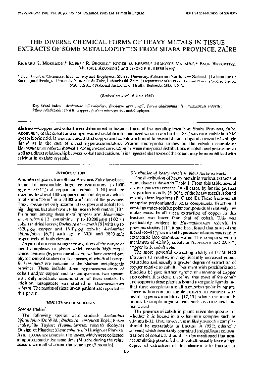 (PDF) The diverse chemical forms of heavy metals in tissue extracts of ...
