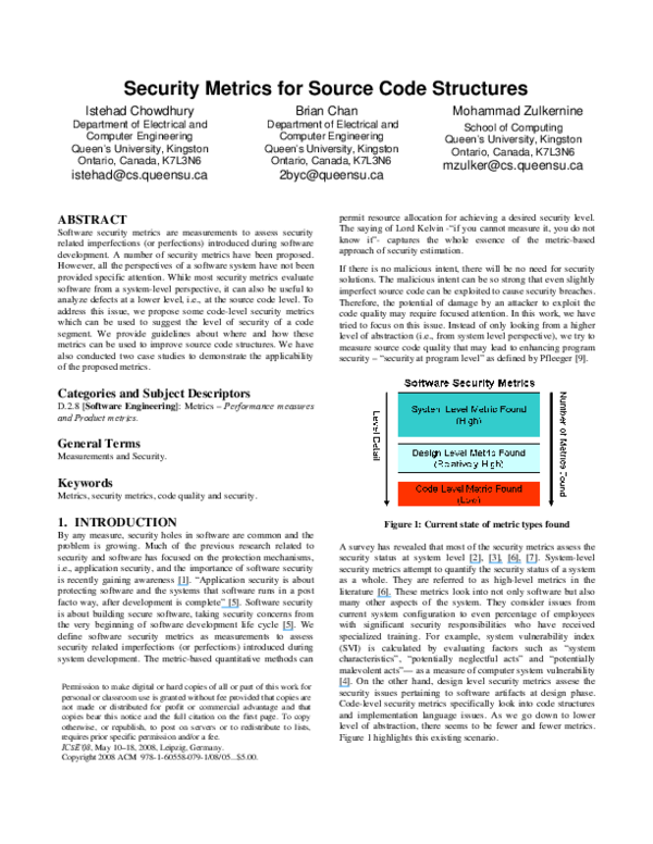 Pdf Security Metrics For Source Code Structures