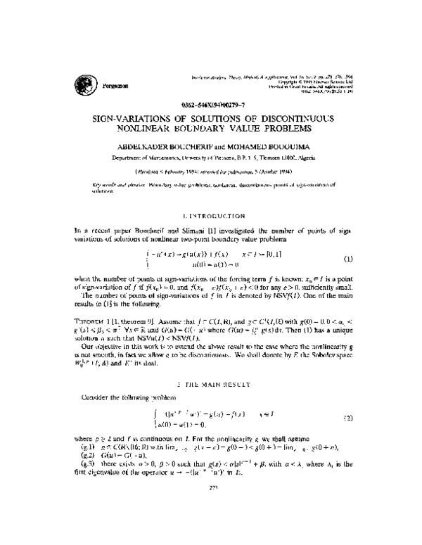 Pdf Sign Variations Of Solutions Of Discontinuous Nonlinear Boundary Value Problems