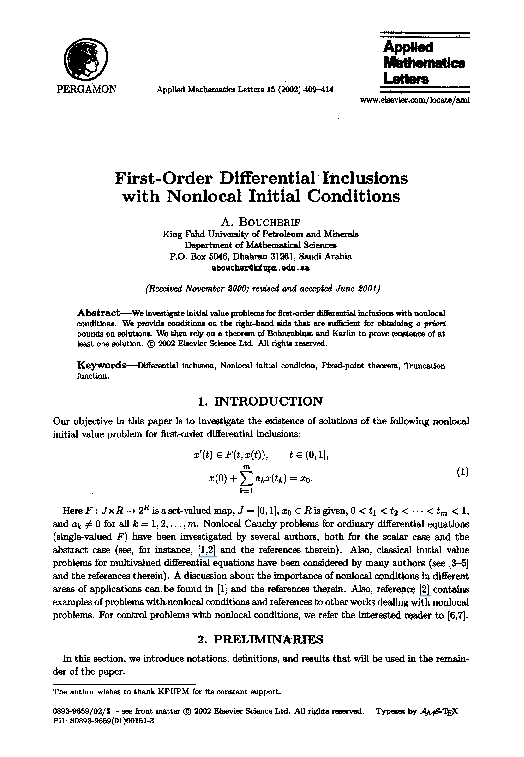 (PDF) First-order differential inclusions with nonlocal initial conditions