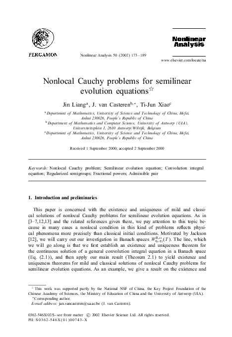 (PDF) Nonlocal Cauchy problems for semilinear evolution equations