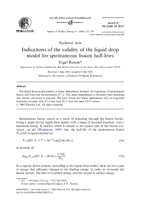 (PDF) Indications of the validity of the liquid drop model for ...