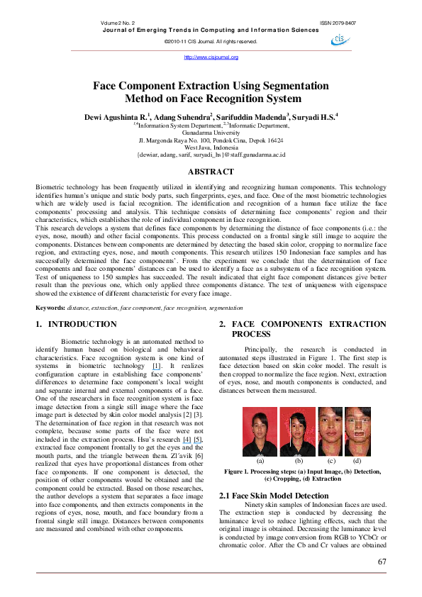Pdf Face Component Extraction Using Segmentation Method On Face Recognition System