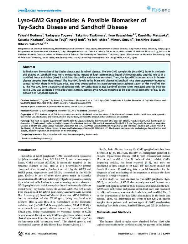 (PDF) Lyso-GM2 Ganglioside: A Possible Biomarker of Tay-Sachs Disease ...