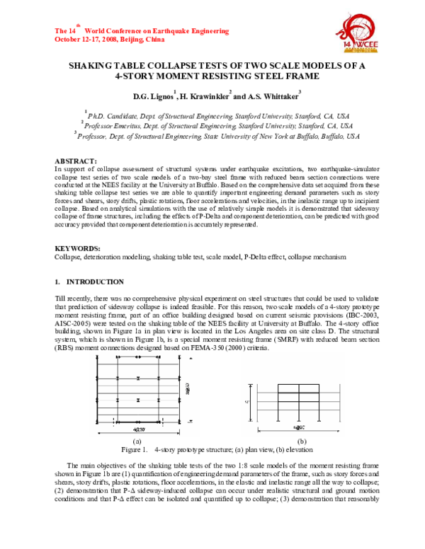 (PDF) Shaking Table Collapse Tests of Two Scale Models of a 4-Story ...