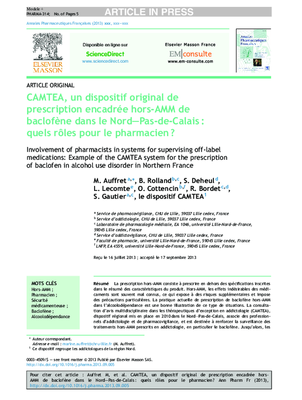(PDF) CAMTEA, un dispositif original de prescription encadrée hors-AMM ...