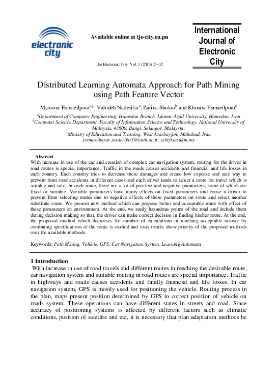 (PDF) International Journal of Electronic City Distributed Learning Automata Approach for Path ...