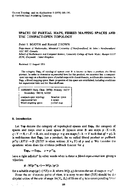 Pdf Spaces Of Partial Maps Fibred Mapping Spaces And The Compact Open Topology