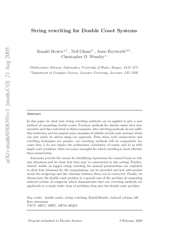 (PDF) String rewriting for double coset systems