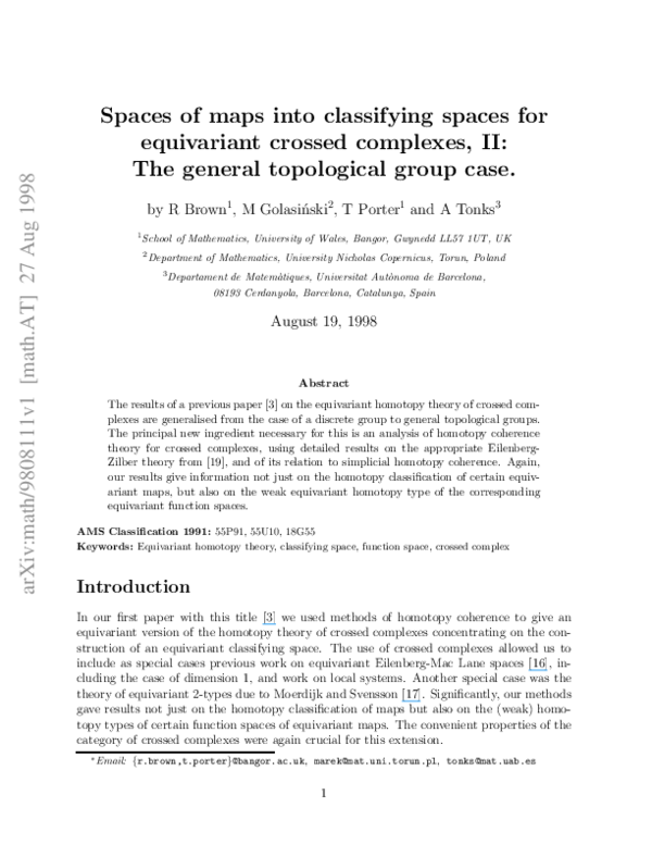 Pdf Spaces Of Maps Into Classifying Spaces For Equivariant Crossed