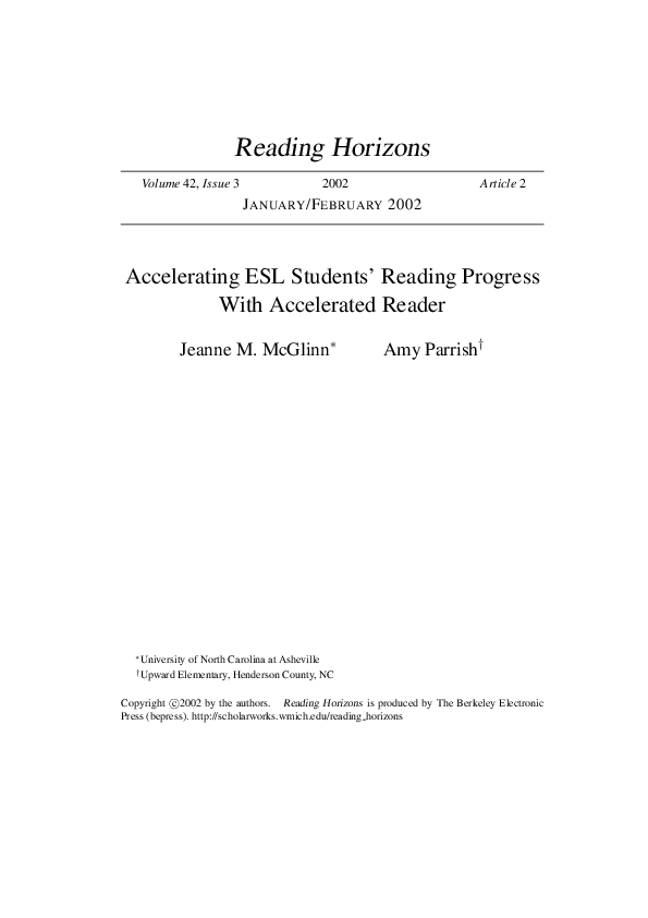 (PDF) Accelerating ESL Students' Reading Progress With Accelerated Reader