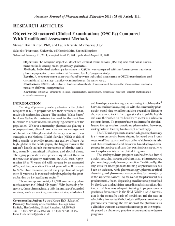 (PDF) Objective Structured Clinical Examinations (OSCEs) Compared With ...