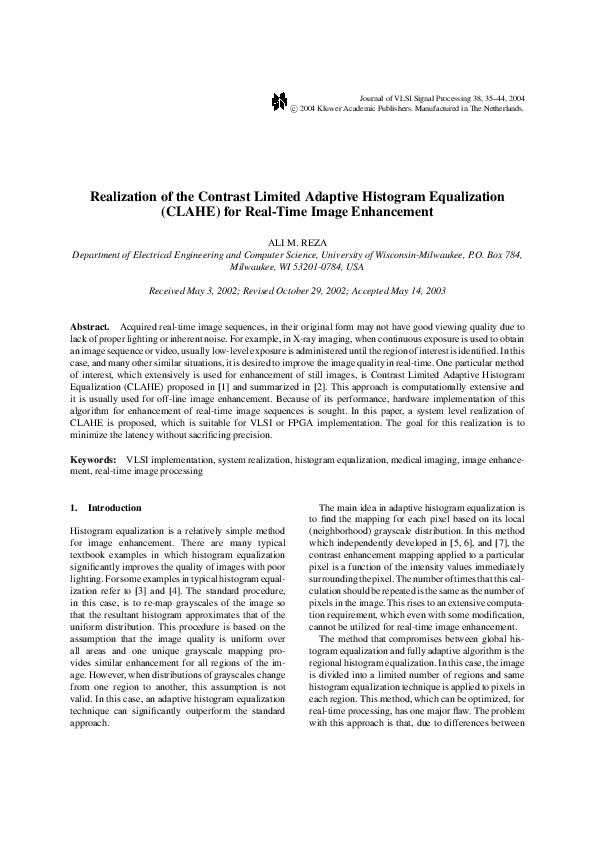 (PDF) Realization of the Contrast Limited Adaptive Histogram ...