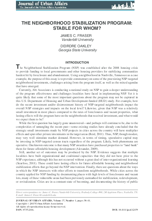 The Neighborhood Stabilization Program: Stable for Whom?