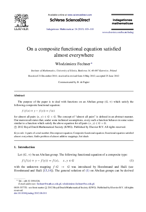 (PDF) On a composite functional equation satisfied almost everywhere
