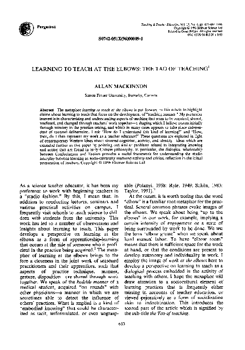 (PDF) Learning to teach at the elbows: The tao of teaching
