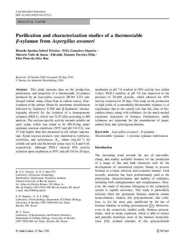 (PDF) Purification and characterization studies of a thermostable beta-xylanase from Aspergillus ...