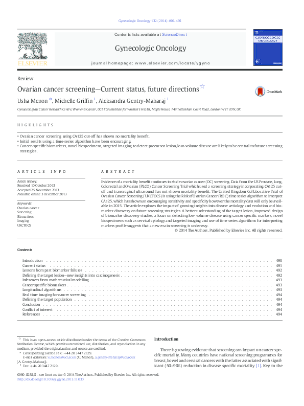 Pdf Ovarian Cancer Screening—current Status Future Directions