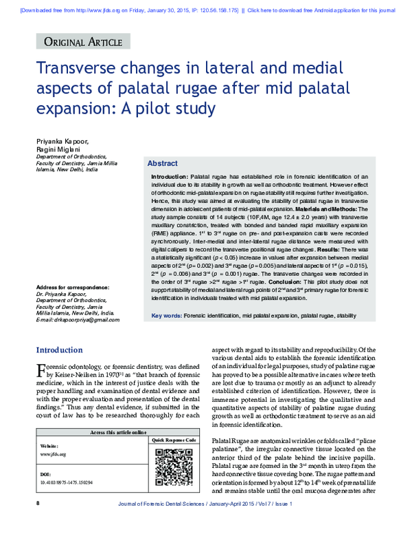 (PDF) Transverse changes in lateral and medial aspects of palatal rugae ...