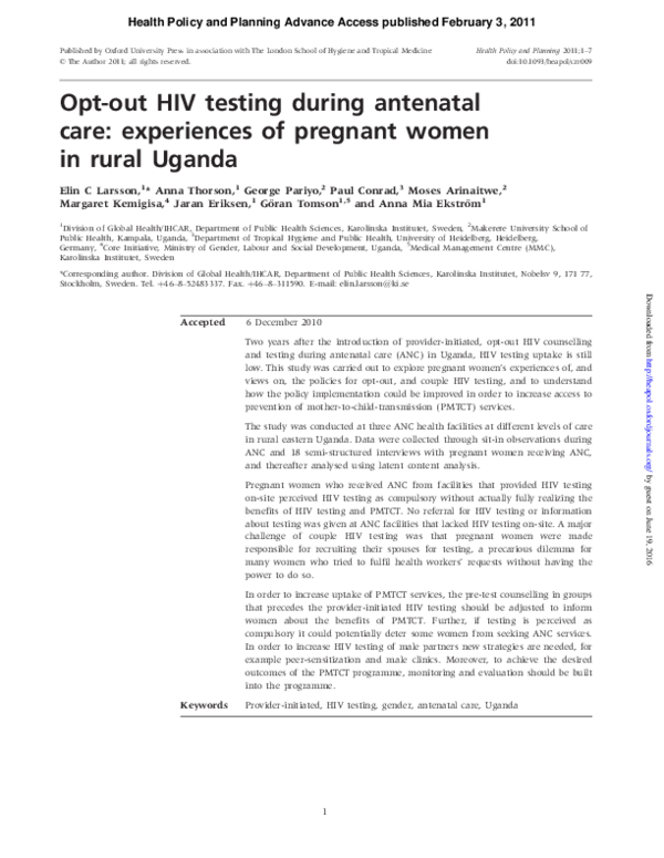 (PDF) Opt-out HIV testing during antenatal care: experiences of ...
