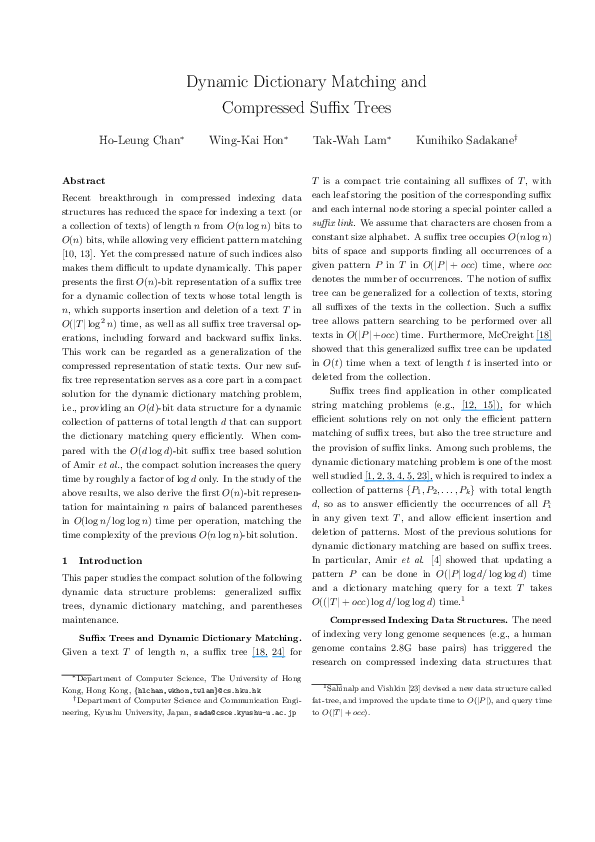 (PDF) Dynamic dictionary matching and compressed suffix trees